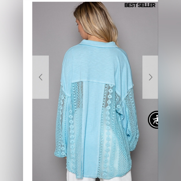 POL | Tops | Nwot Pol Blue Top With Elegant Lace Detailing | Poshmark